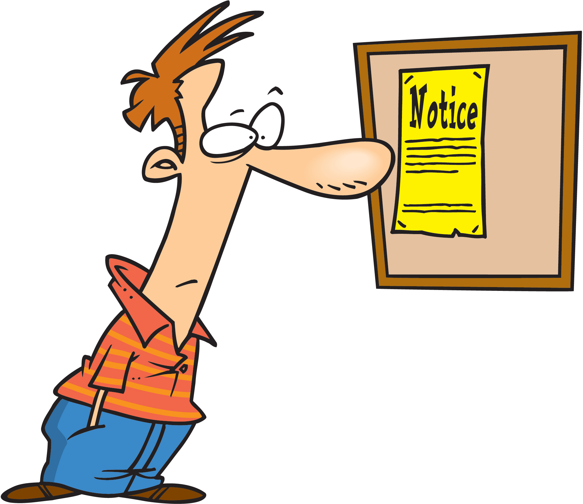 Cartoon Man Reading Notice On Office Bulletin Board - Reading A Notice ...