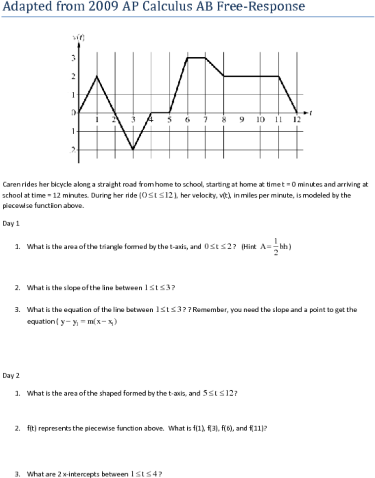 Adapted From 2009 Ap Calculus Ab Free-responsecaren - Diagram (850x1100 ...