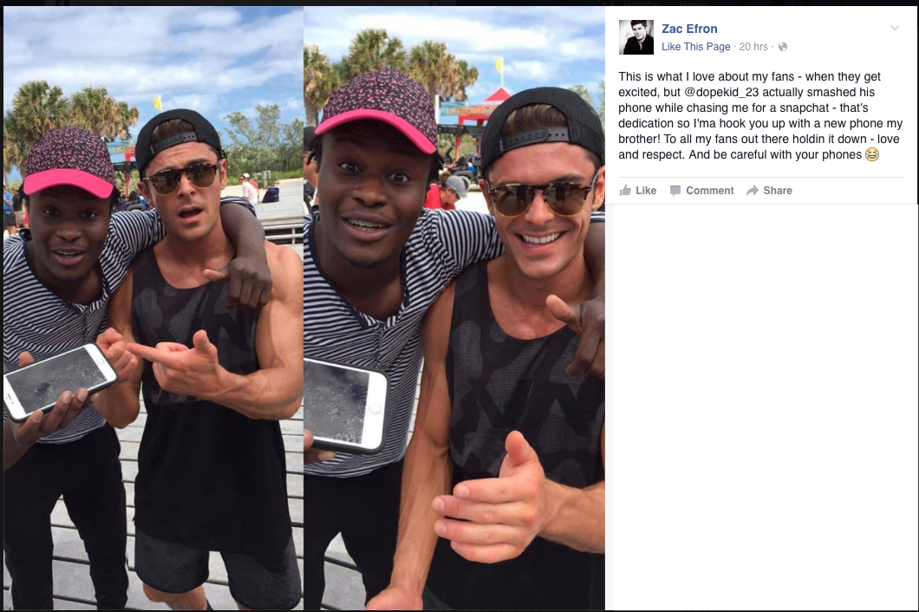 Zac Efron - Zac Efron On His Phone (919x612), Png Download