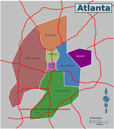 Atlanta's Districts - Atlanta Districts Map (400x451), Png Download