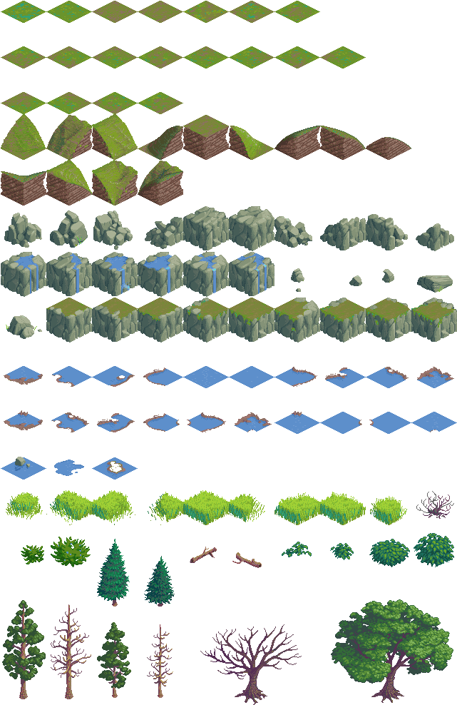 Drawn Grass Sprite Sheet - Isometric Tile Map (640x1024), Png Download