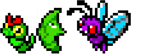 The Caterpie Line - Pixel Art Caterpie Evolution (580x220), Png Download