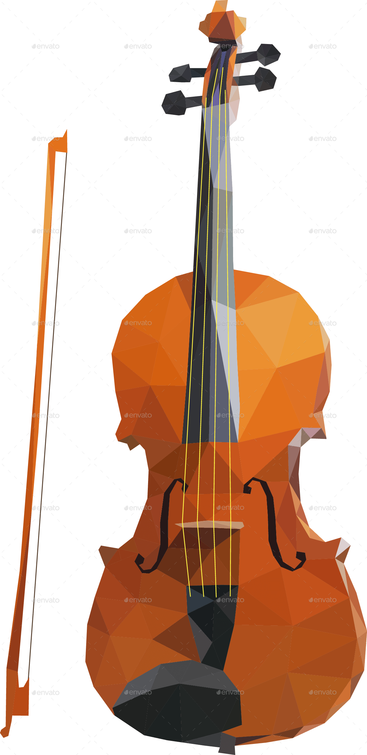 Saxophone Violin - Low Poly Music Png (1192x2453), Png Download