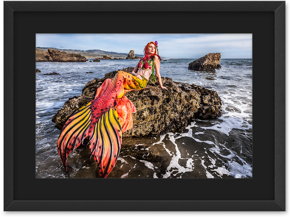 Luma Mermaid Print With Mat In Rustic Frame (1000x765), Png Download