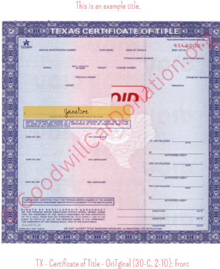 Download Tx Certificate Of Title Oritginal 30 C 2 10 Front - Texas Car ...