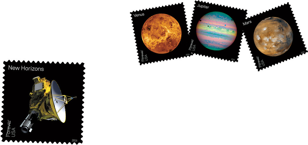 Photo Of Pluto Explored And Views Of Our Planets Stamp - Economics Of ...