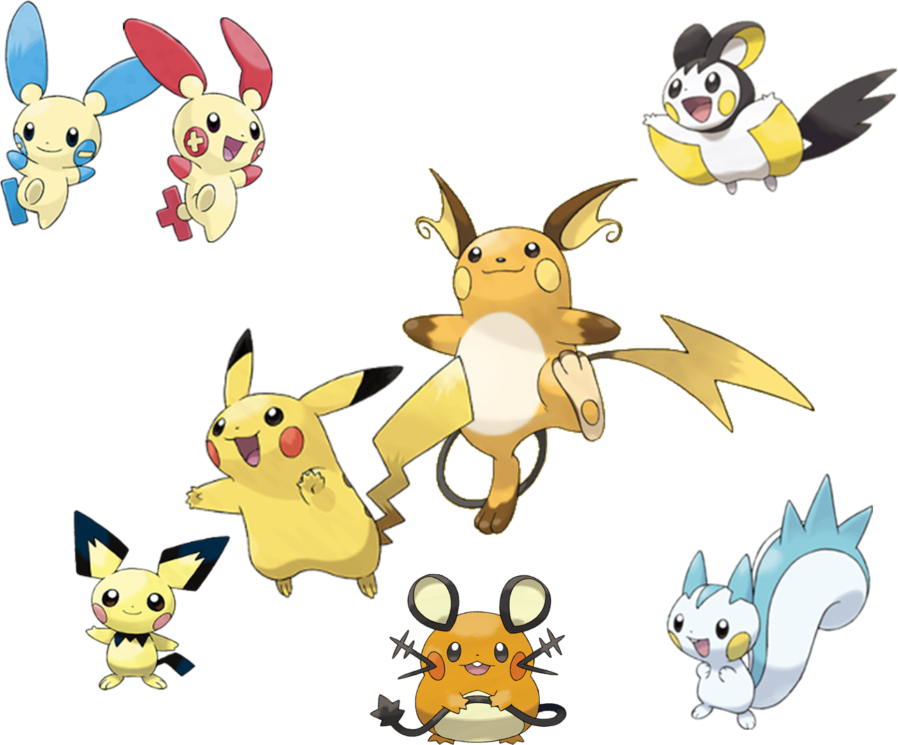 Pichu Pikachu Raichu Family - Evolucion De Dedenne Pokemon (1286x1089 ...