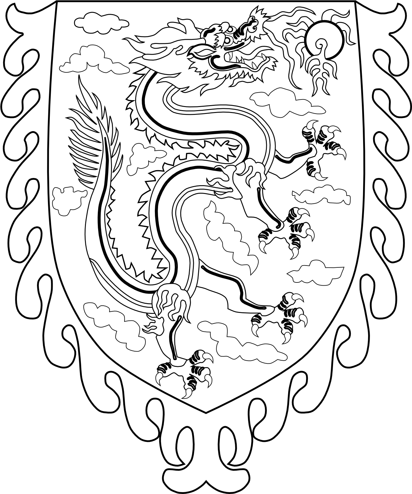 Clip Art Chinese Dragon Banner Black White Line Art - Qing Dynasty ...