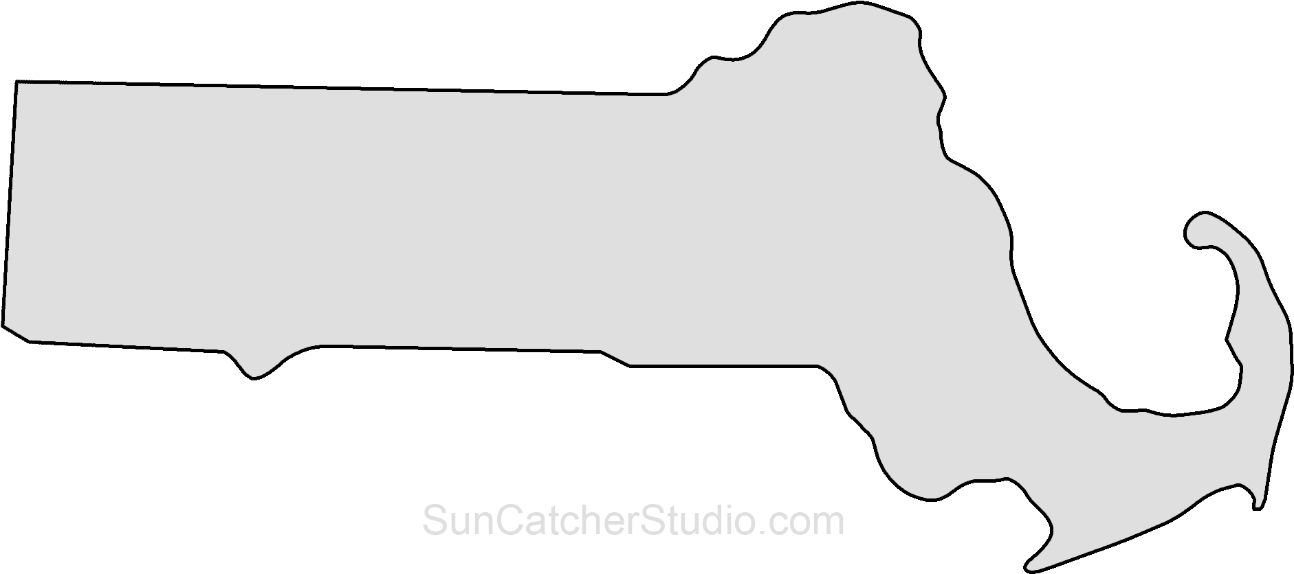 Massachusetts Map Outline Png Shape State Stencil Clip - Massachusetts ...
