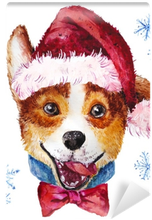Watercolor Artistic Christmas Dog In Hat Portrait Isolated - Dog ...