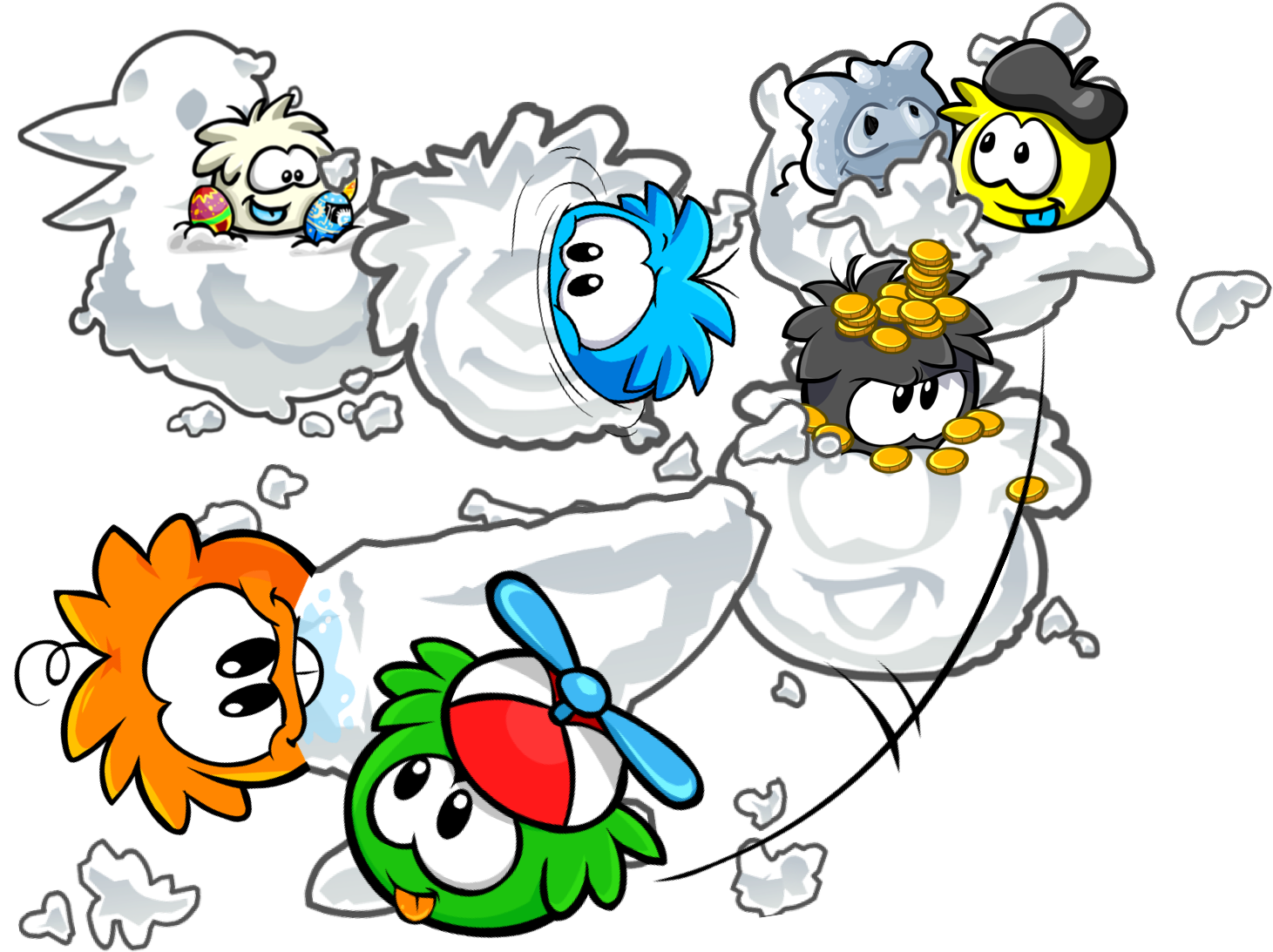 Puffles On The Clouds - Cartoon (1581x1355), Png Download