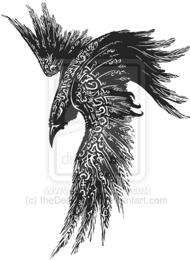 Raven Rune Tattoo By Thedeathspell - Norse Raven Tattoo (400x537), Png ...