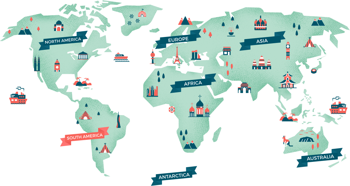 Illustrated World Map (1171x624), Png Download