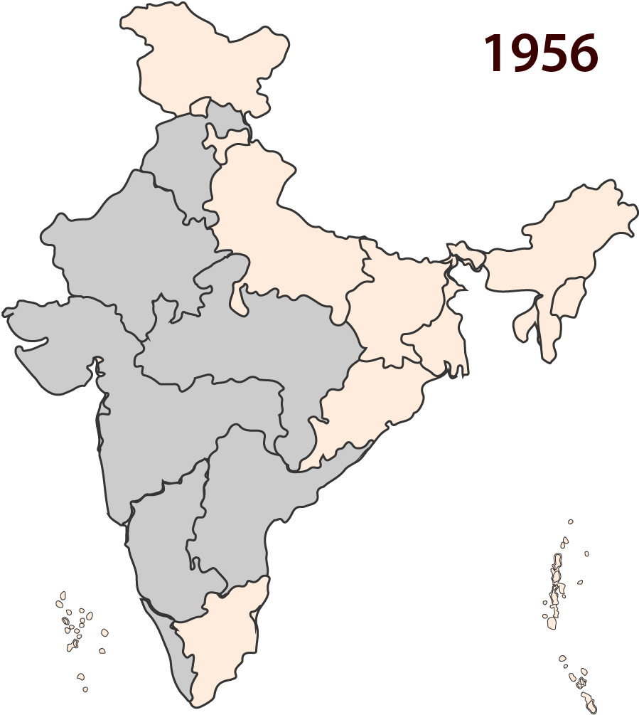States Across India Are Reorganised - Map Of India In 1956 (1001x1100 ...
