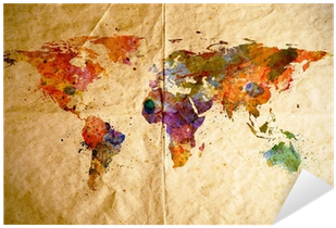 Download Watercolor World Map, Old Paper Background Sticker - World Map ...