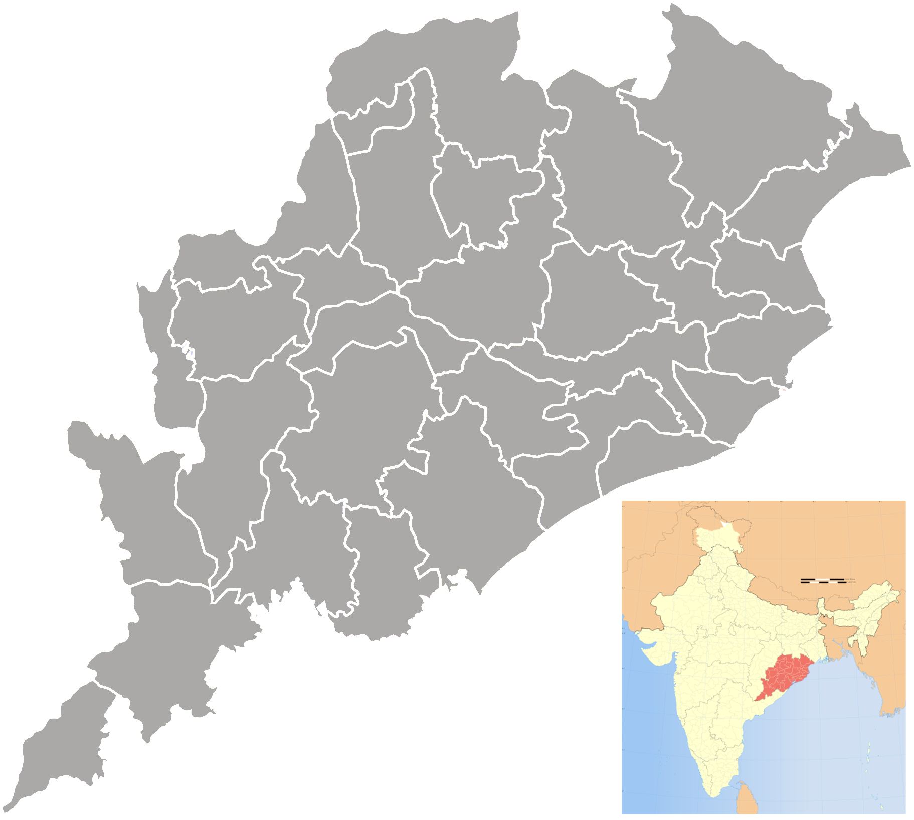 Orissa Districts Blank - Jharsuguda In Odisha Map (1823x1635), Png Download
