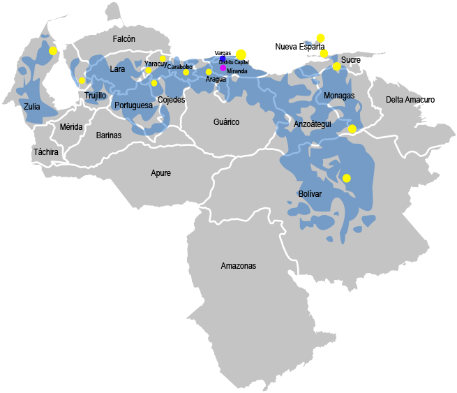 Fiber Optics And Microwave Links Coverage Points Of - Venezuela Shape ...