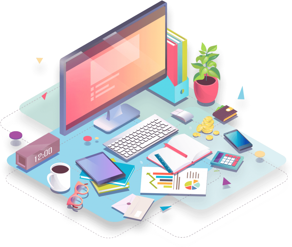 Stationery Vector With Computer - Vector Graphics (1024x826), Png Download