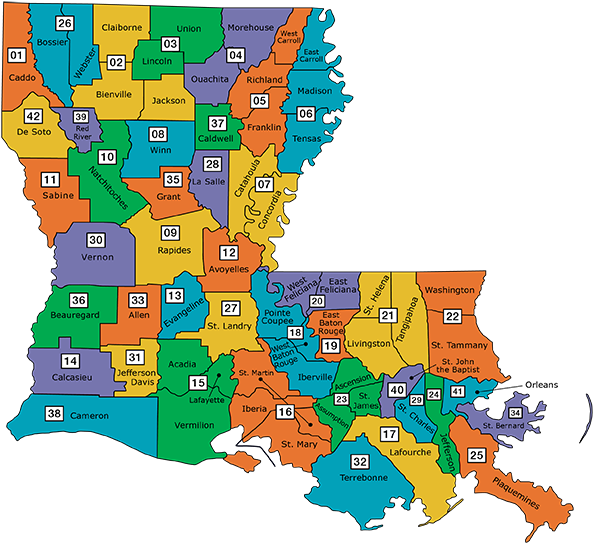 Louisiana Map-whole - Parishes In Louisiana (648x576), Png Download