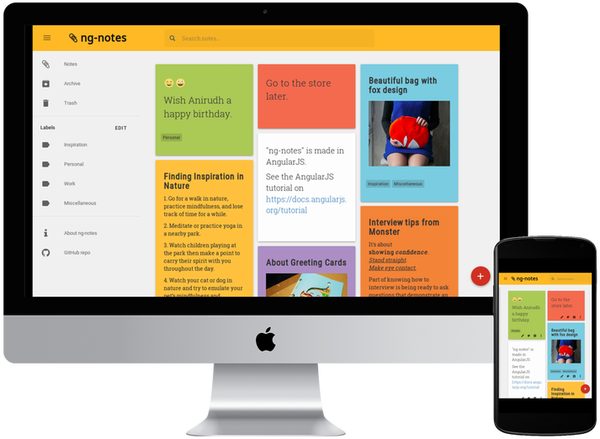 Ng-notes Project - Note App Web Design (600x439), Png Download