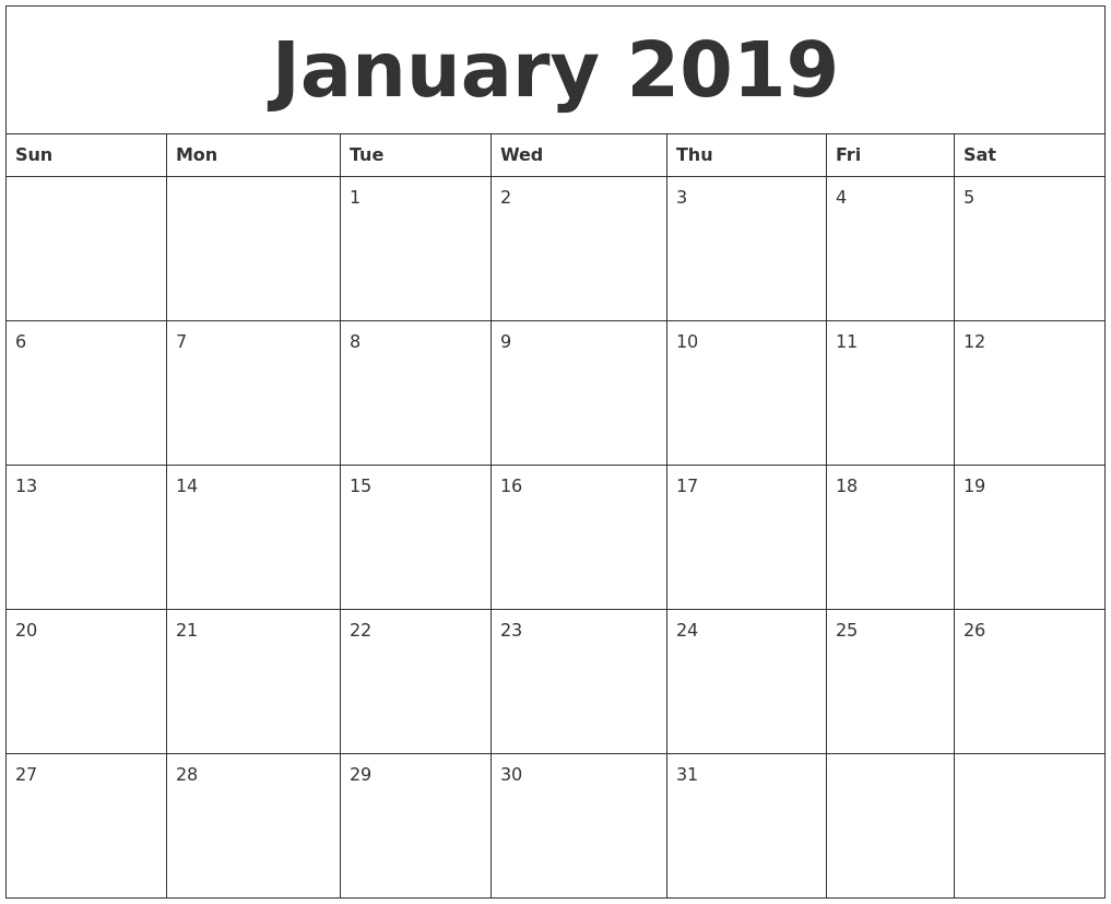 Download 2019 Calendar Png Transparent Image Png Mart January ...