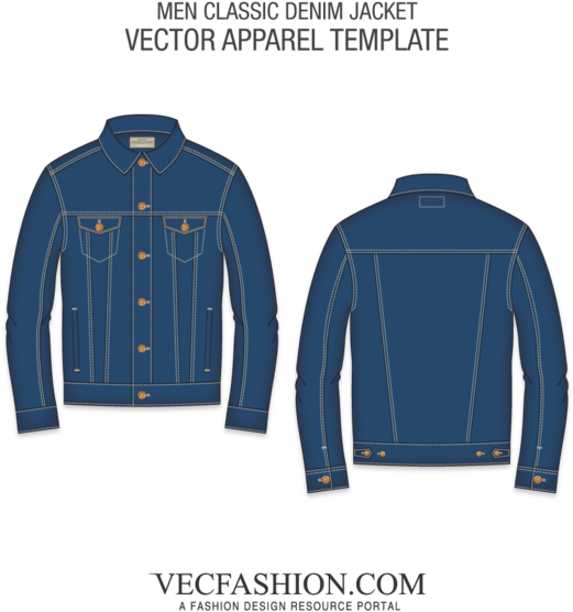 Men Classic Denim Jacket - Jean Jacket Template Png (600x600), Png Download
