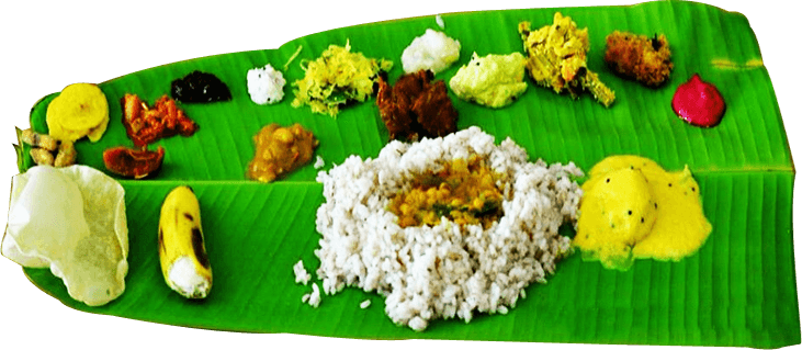 Kerala Sadhya Sadhya - Onam Sadhya Banana Leaf Png (731x319), Png Download