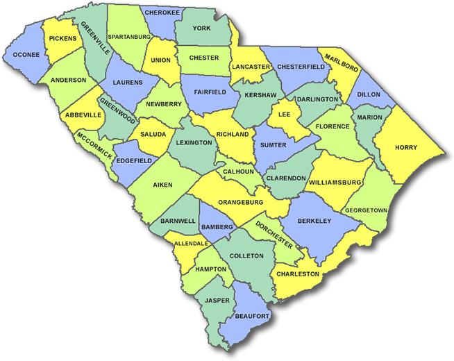 South Carolina County Map - Map Of South Carolina (670x559), Png Download