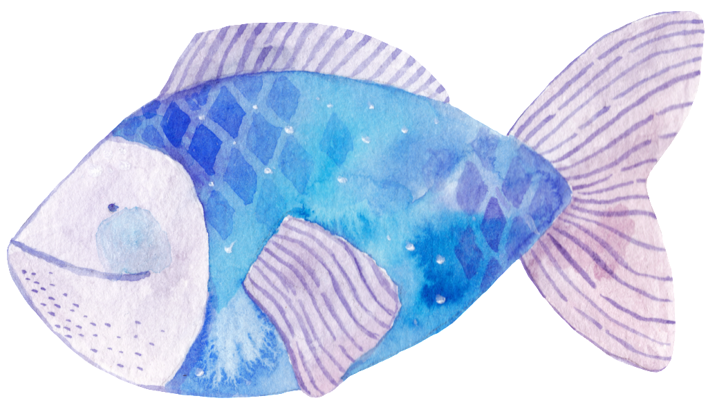 Watercolor Cartoon Blue Fish Png - 魚 游 卡通 (1024x586), Png Download