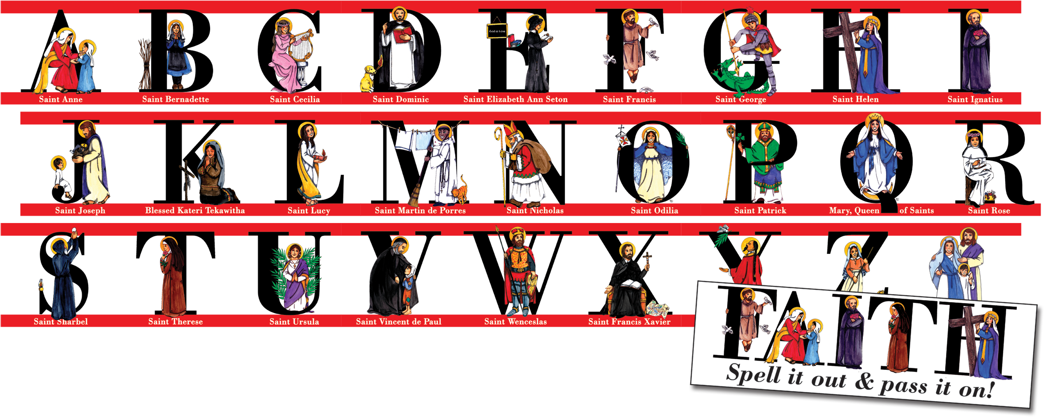 An Alphabet Of Catholic Saints Border (2160x864), Png Download