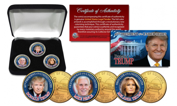 Donald Trump, Melania Trump & Mike Pence 3-coin Colorized - Ivanka ...