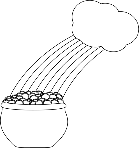 Black And White Pot Of Gold With Rainbow And Cloud - Clip Art (469x500 ...