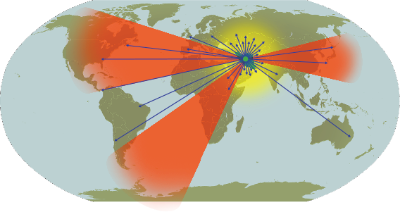 Iran's Ballistic Missile Threat - World Map (568x301), Png Download