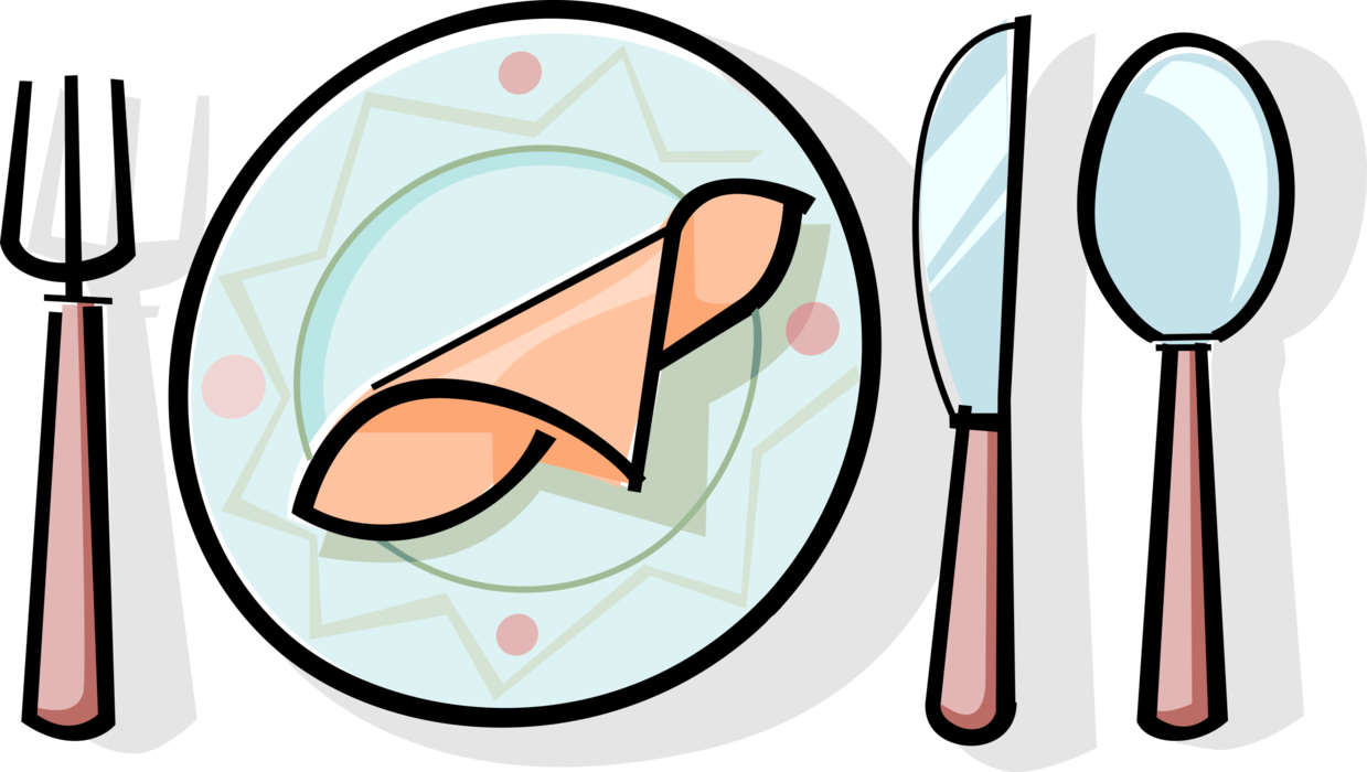 Vector Illustration Of Dinner Table Place Setting Knife, - Plate And ...