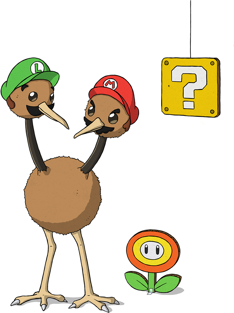 Doduo As The Mario Bross - Cartoon (1200x1120), Png Download
