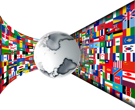 Globe-flags - Globe With Flags Png (469x384), Png Download