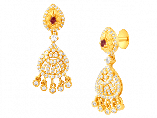 Red Plumes Gold Earring - Gold Earring (540x405), Png Download