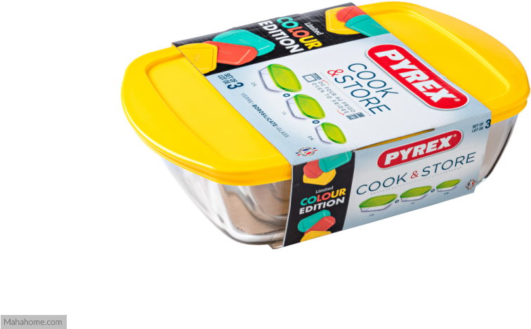 Pyrex 3 Piece Cook And Store Storage Set Yellow - Set Of 2 Glass ...