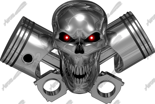 Chrome Gearhead Skull - Sticker (520x350), Png Download