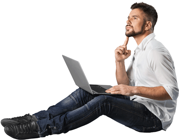 Thinking Man Transparent - Man Computer Png (600x467), Png Download