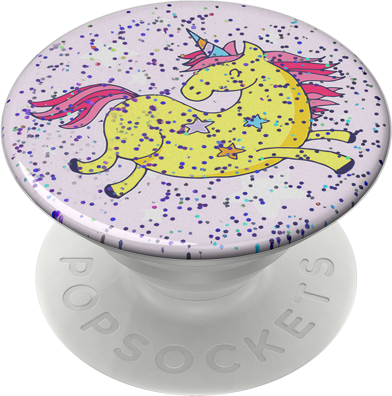 Glitter Jumping Unicorn Yellow - Popsockets (989x1000), Png Download