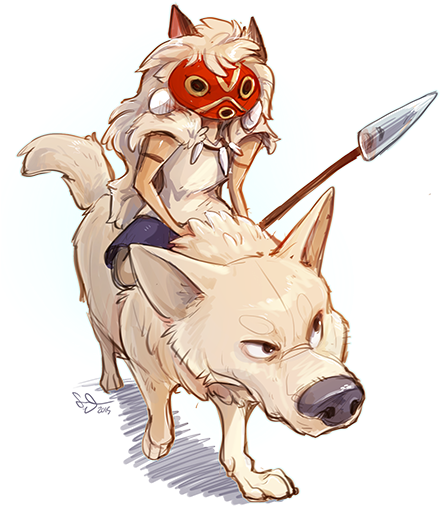 San Princess Mononoke Wolf Girl Chibi Riding Ghibli - Cartoon (450x518 ...