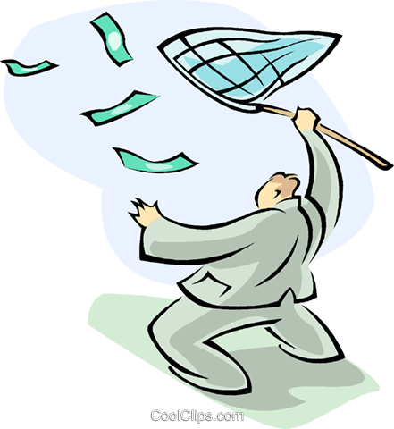 Man With Butterfly Net Chasing Money Royalty Free Vector - Chasing ...