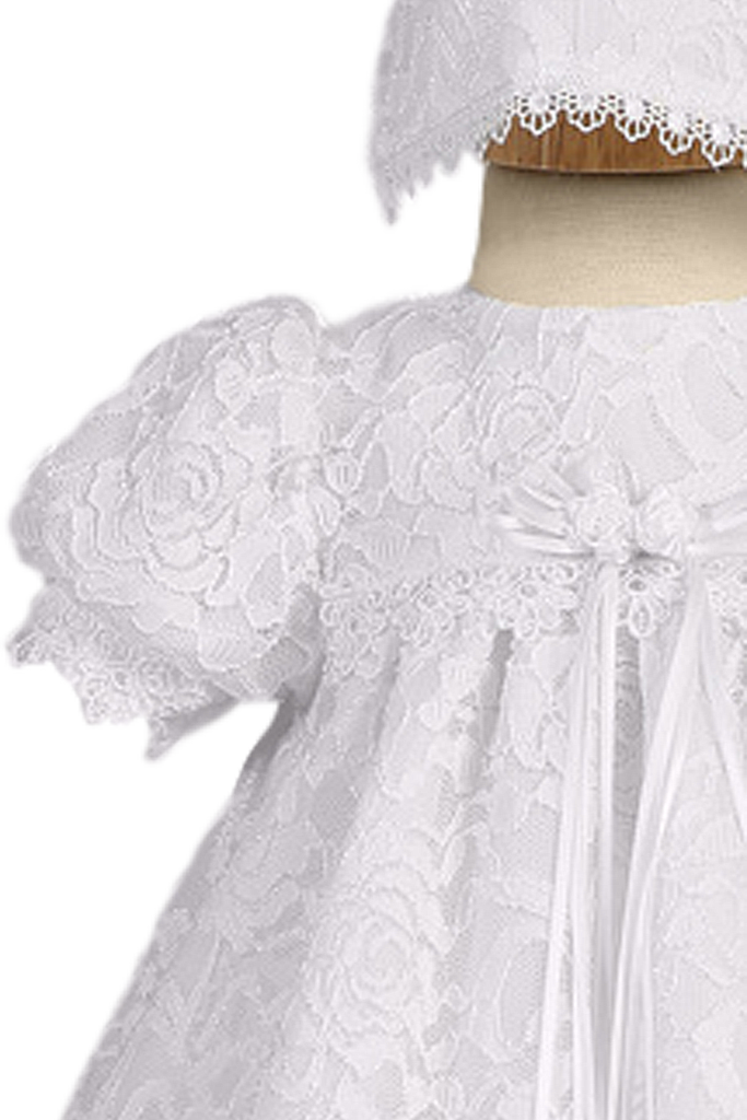 Floral Lace Overlay Satin Christening Gown Baby Girls - Baptismal ...