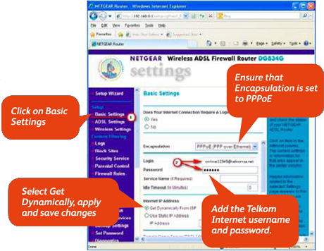 Click On Basic Settings - Netgear Router Setup Telkom (460x356), Png ...