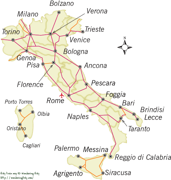 Italy Train Map (600x600), Png Download