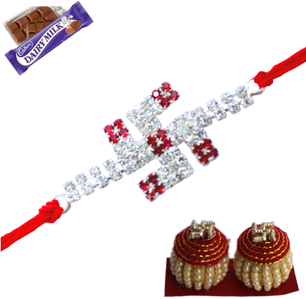 Elegant Swastik Rakhi With Diamonds - Diamond Rakhis (435x435), Png ...