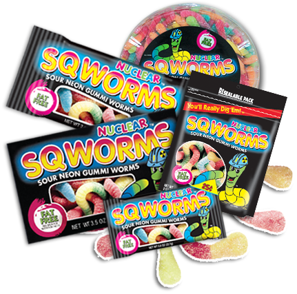 Sour Neon Gummi Worms - Nuclear Sqworms (431x427), Png Download