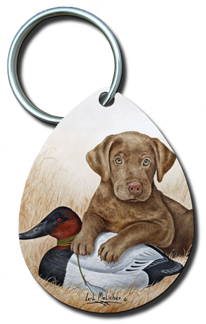 Chocolate Lab Puppy With Canvasback Decoy - Keychain (300x471), Png ...