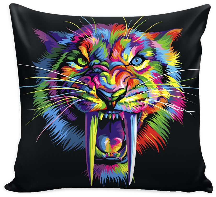Rainbow Sabertooth Tiger Pillow Cover With Insert - Bob Weer (1024x1024 ...